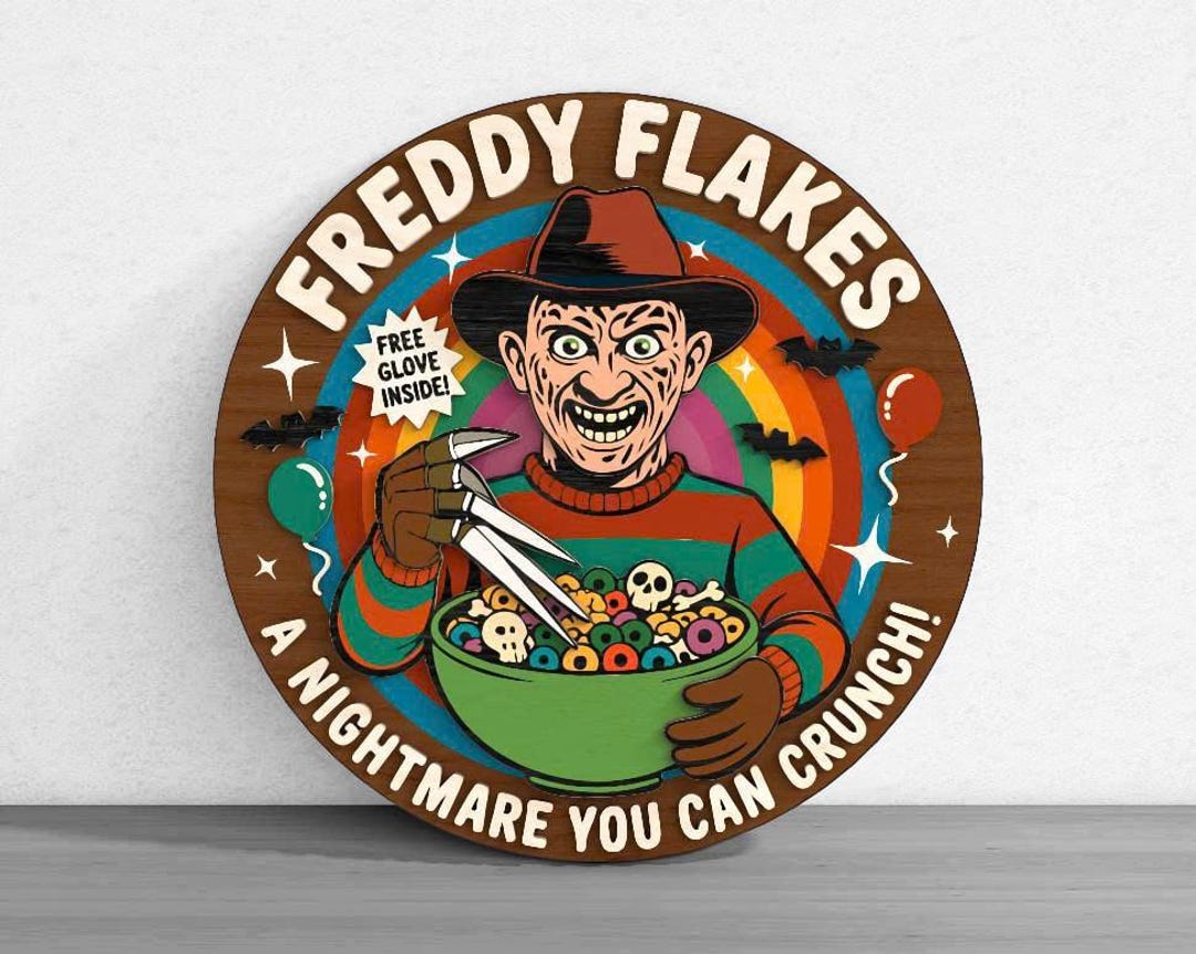 Freddy Flakes Horror Cereal Welcome Sign Laser Cut Digital SVG ...