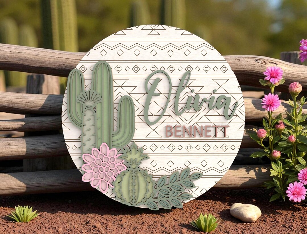 Layered Boho Cactus Name Welcome Sign Laser Cut Digital Files SVG ...
