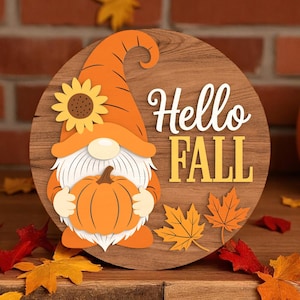 Hello Fall Gnome Welcome Sign Digital Files SVG - Layered Digital Laser ...
