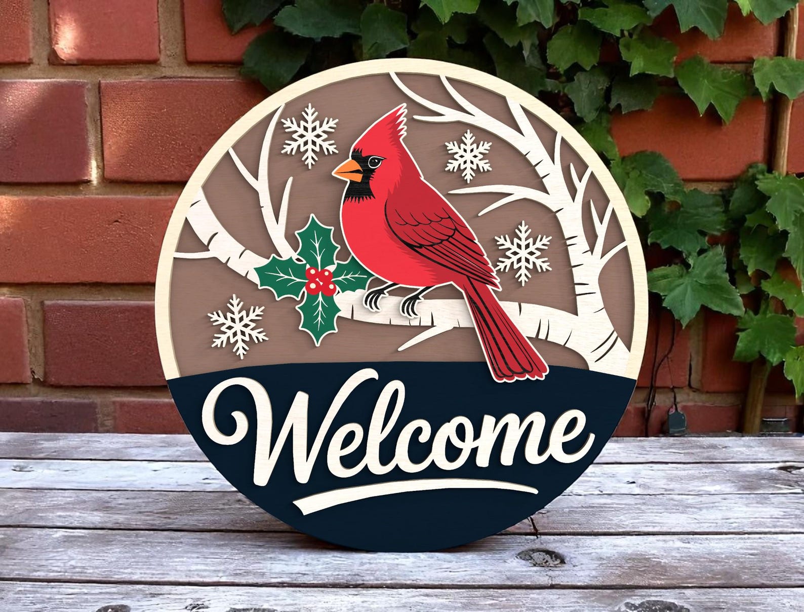 Cardinal Welcome Sign Laser Cut Digital Files SVG – Layered Winter Bird ...