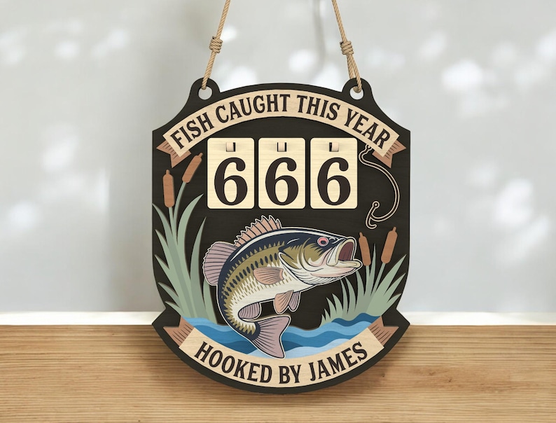 Personalized Angler Tracker Sign, Hanging Wood Fishing Sign SVG , Fish ...