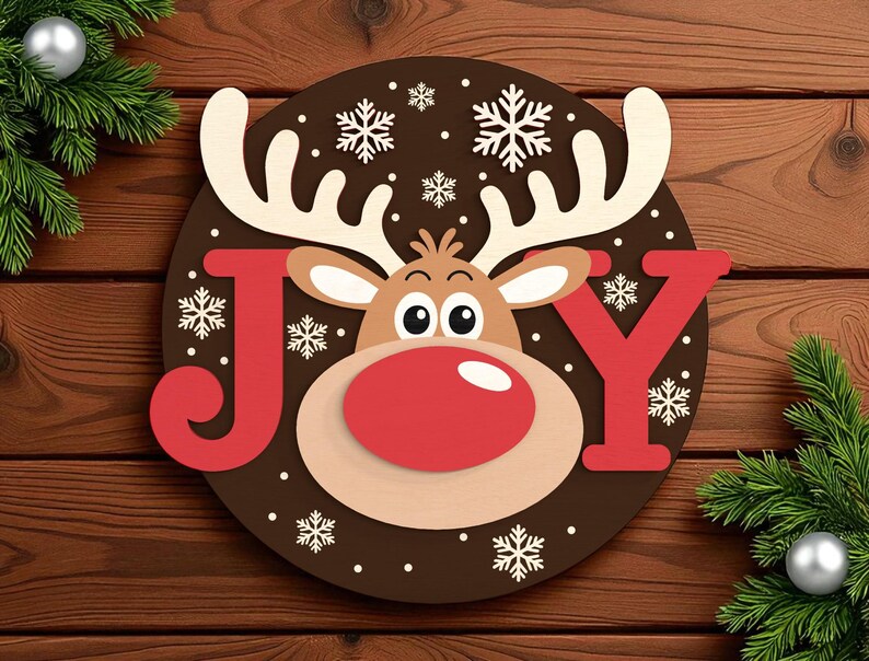 Reindeer JOY Welcome Sign Laser Cut Digital Files SVG – Christmas Door ...