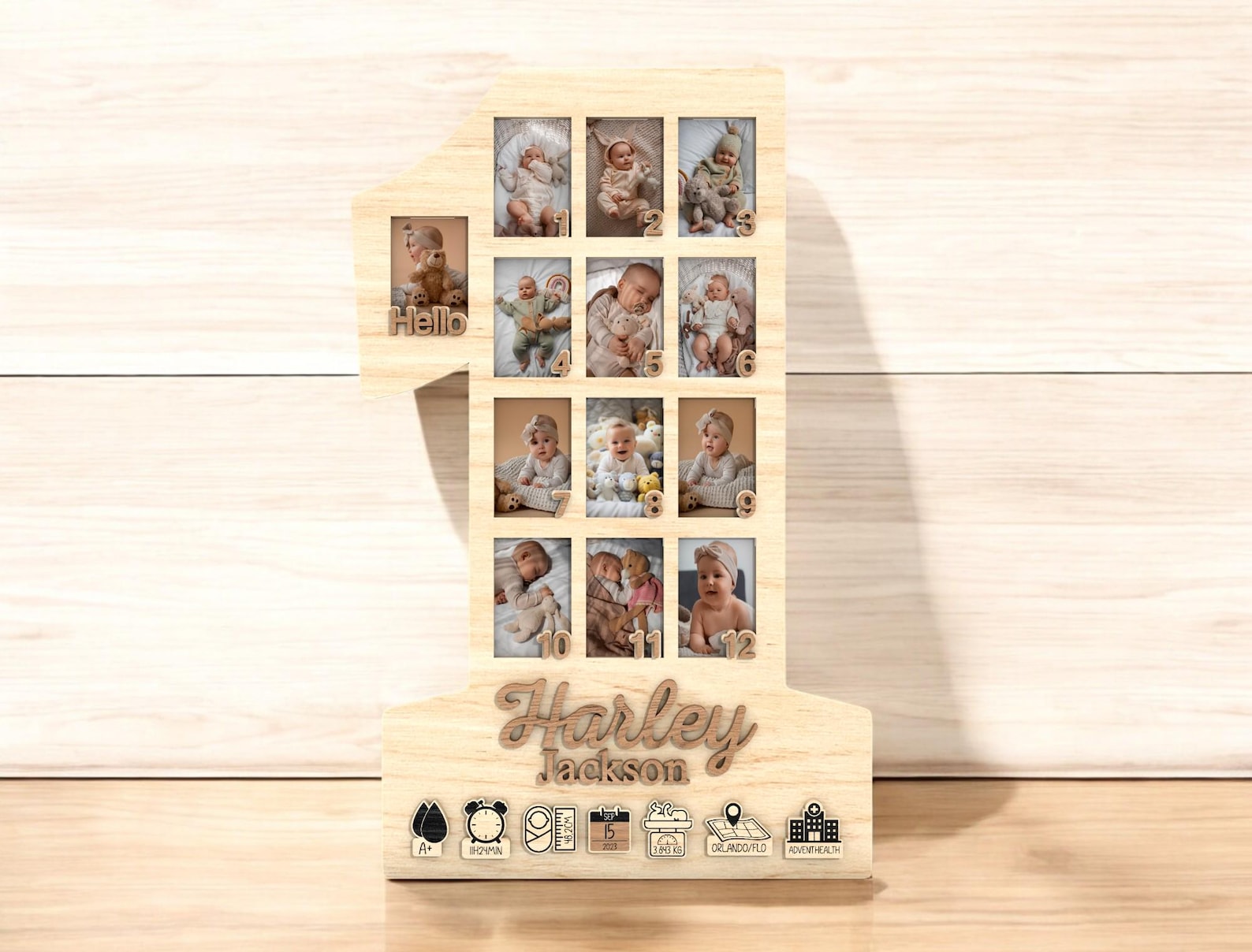 Number 1 Baby Laser Cut Photo Frame SVG – 12 Month Milestone Laser Cut ...
