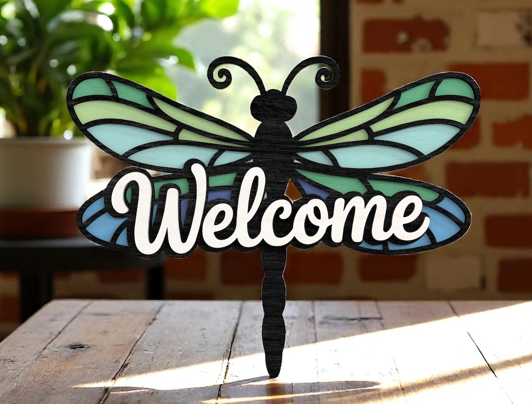 Dragonfly Welcome Sign Laser Cut Digital Files SVG – Layered Digital ...