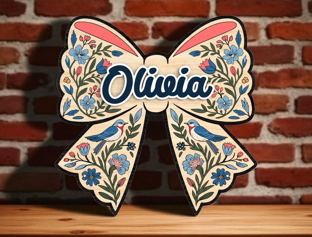 Personalized Bow Name Sign SVG: Floral Bird Laser Cut File - Etsy