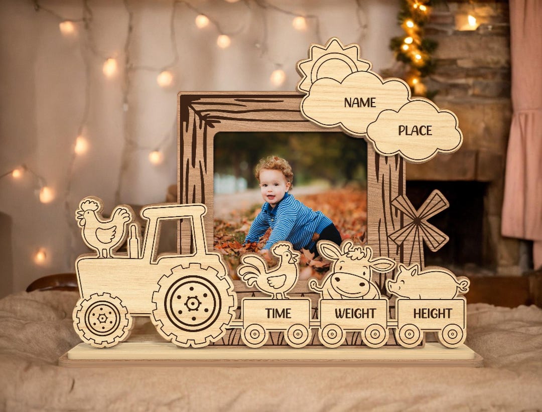 Tractor Farm Baby Photo Frame Laser Cut Digital SVG | Tractor Birth ...