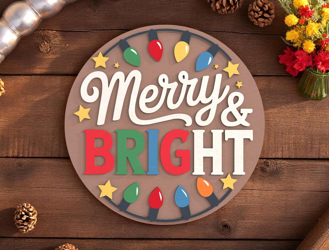 Merry & Bright Welcome Sign Laser Cut Digital Files SVG – Christmas ...