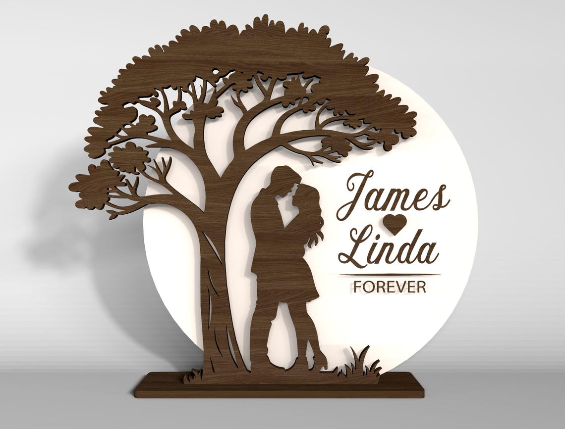 Personalized Couple Tree SVG Laser Cut File, Love Silhouette With Names ...