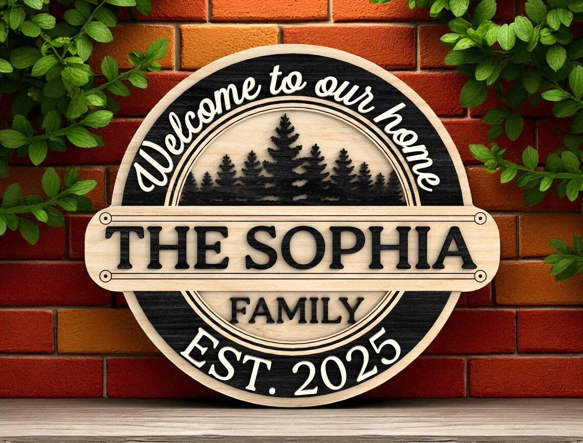 Custom Family Name Welcome Sign: Laser Cut Forest Silhouette SVG ...