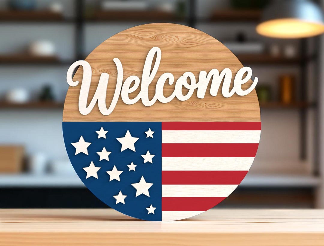 American Flag Welcome Sign Digital Files SVG – Patriotic Round Digital ...