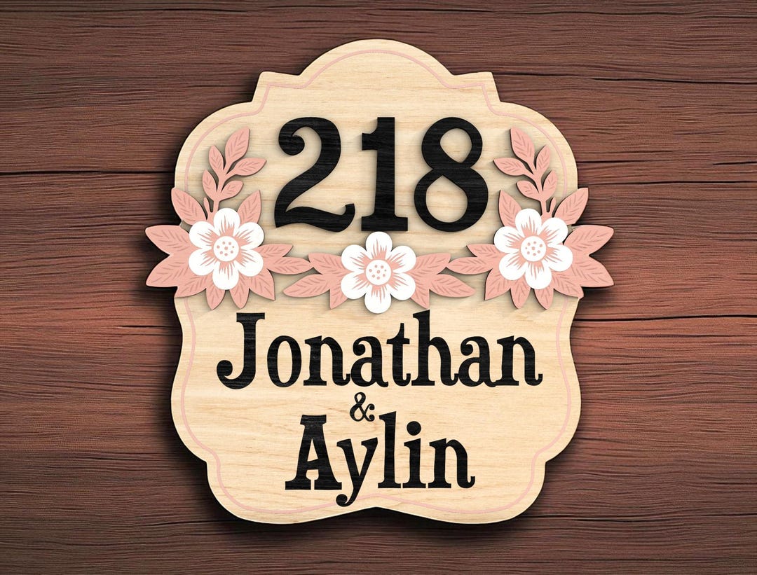 Floral House Number Sign: Laser Cut Address Plaque SVG Files - Etsy