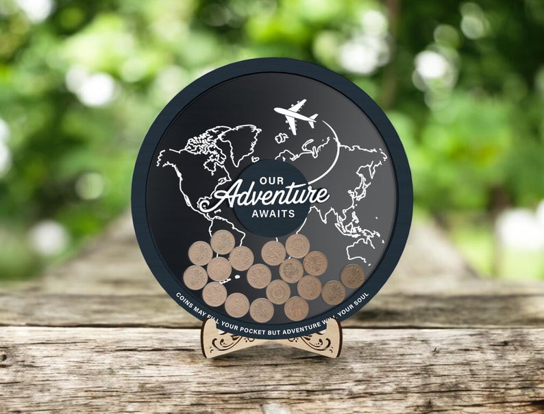 Travel Coin Tracker SVG, World Map Adventure Sign Laser Cut File, Our ...