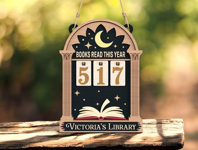 Hanging Reading Tracker Laser Cut File, Personalized Library Sign, Flip ...