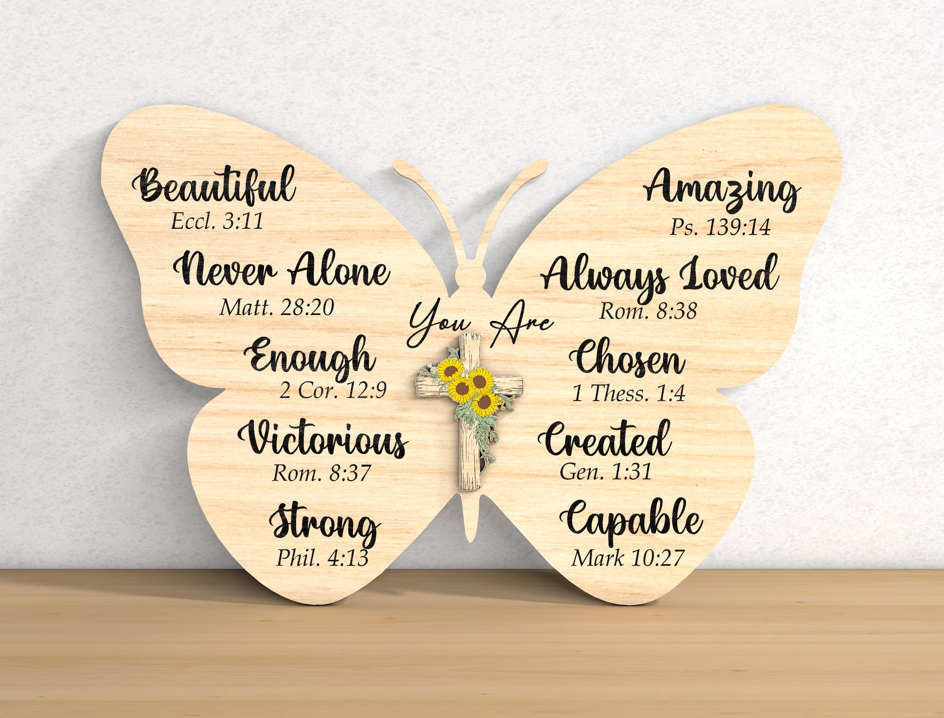 Christian Butterfly Wall Art SVG Laser Cut File, Bible Verse Decor, You ...