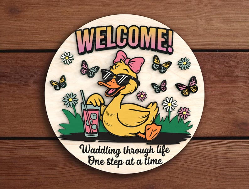 Welcome Duck Sign Laser Cut Digital Files SVG –whimsical Duckling With ...