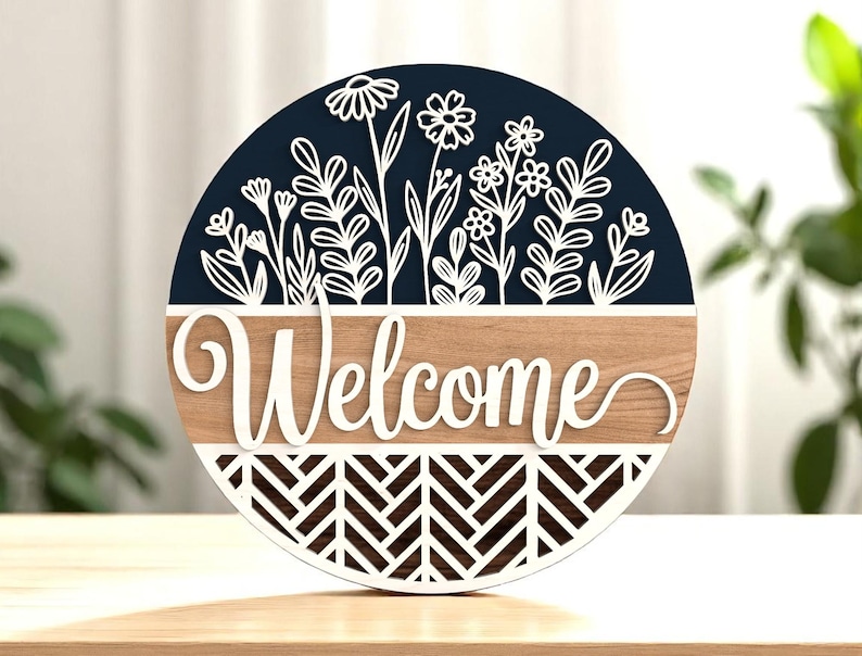 Welcome Sign Wildflower Digital Files SVG - Round Layered Door Sign ...