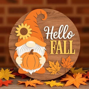 Hello Fall Gnome Welcome Sign Digital Files SVG - Layered Digital Laser ...