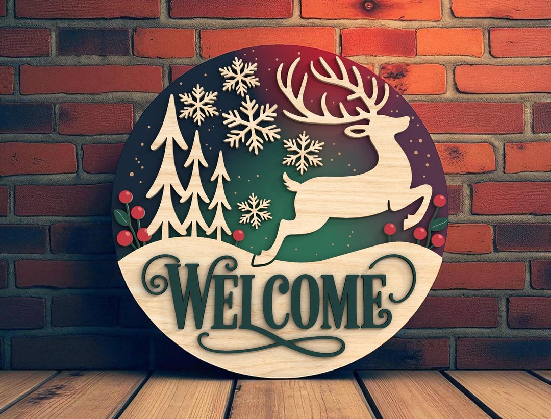 Reindeer Christmas Welcome Sign Laser Cut Digital Files –rustic Holiday ...