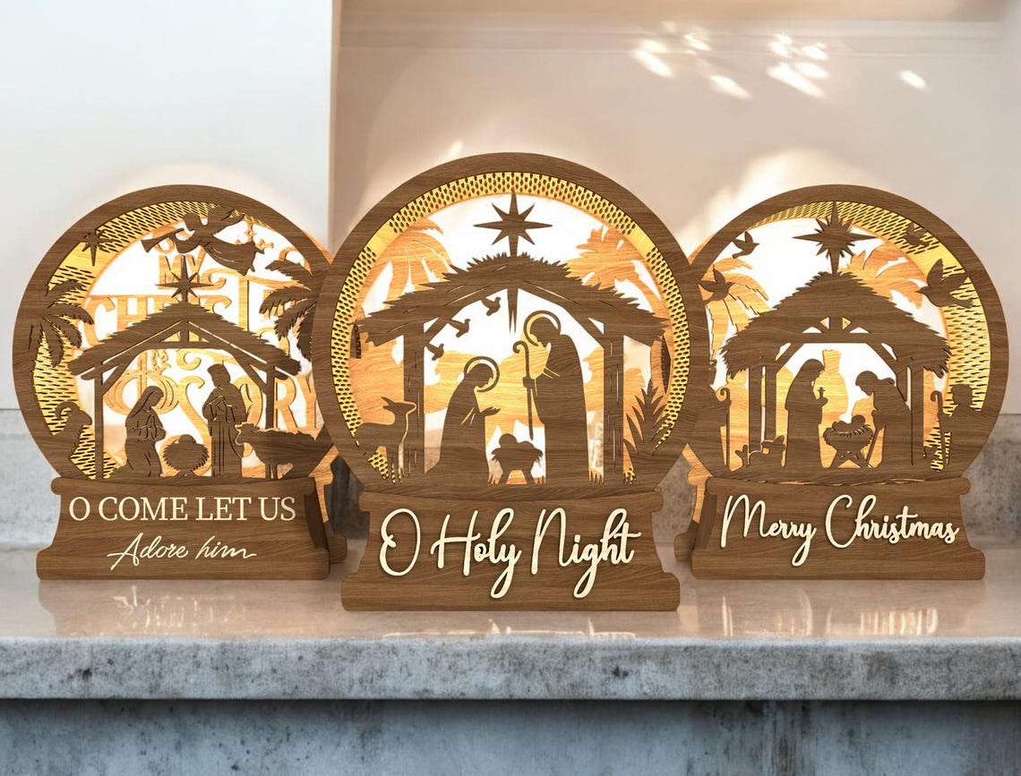 Nativity Scene Lantern Laser Cut Digital File SVG | Christmas O Holy ...