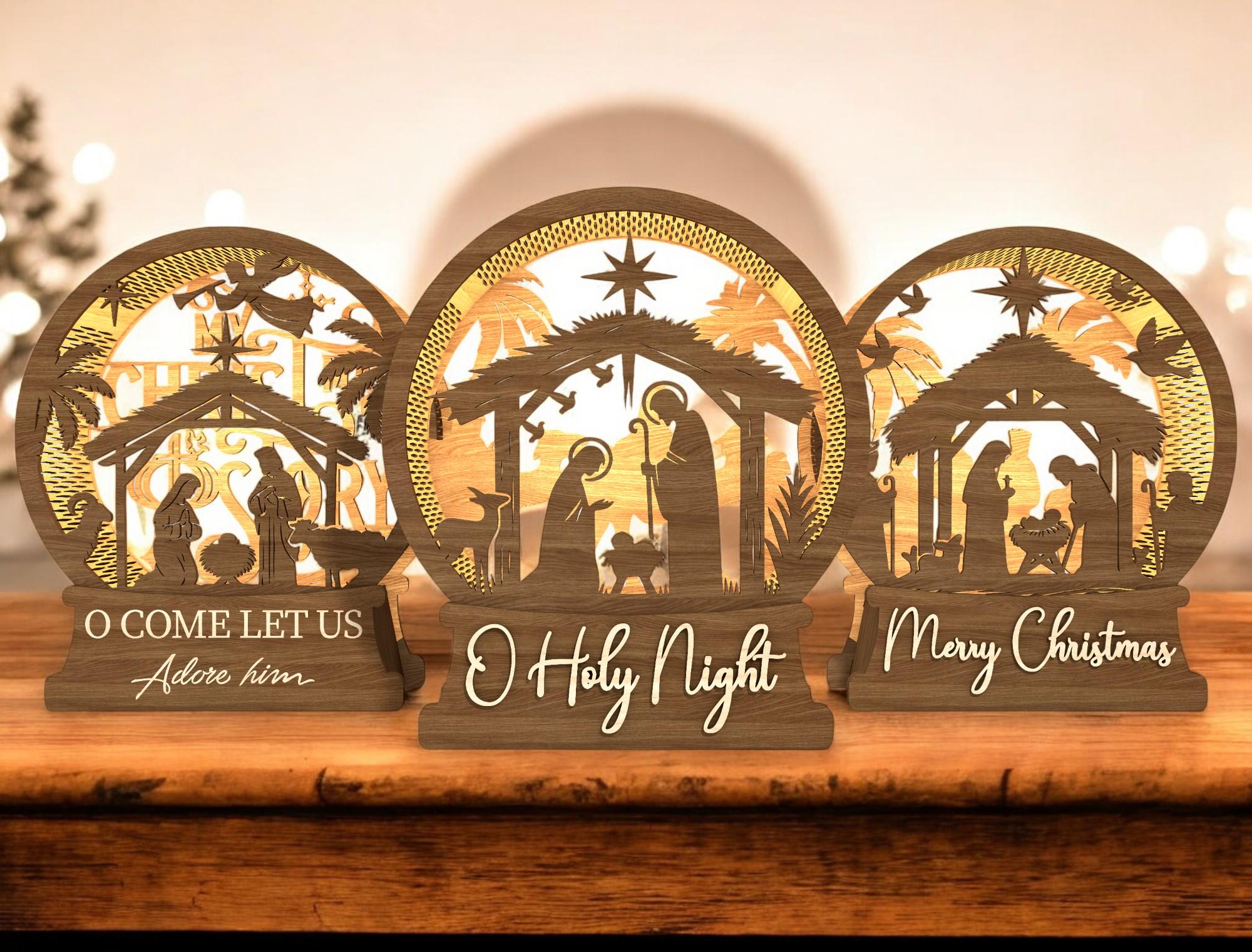 Nativity Scene Lantern Laser Cut Digital File SVG | Christmas O Holy ...
