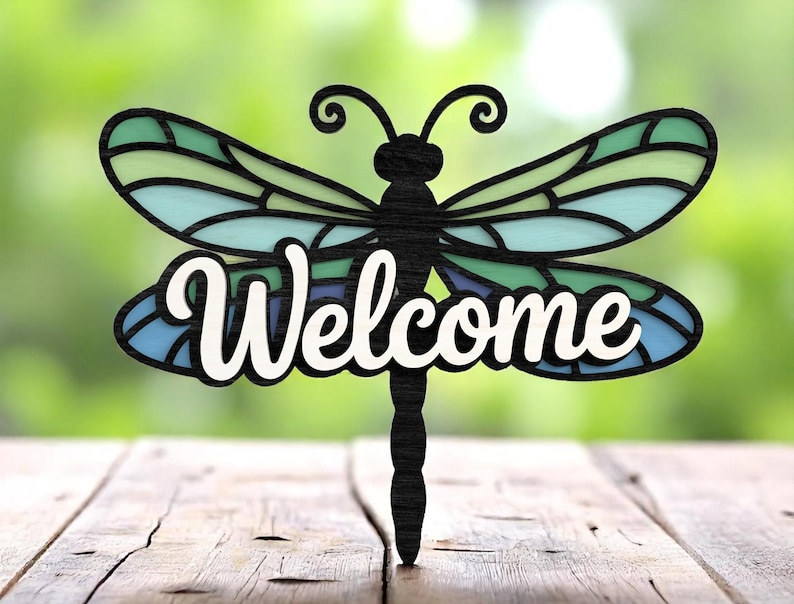 Dragonfly Welcome Sign Laser Cut Digital Files SVG – Layered Digital ...