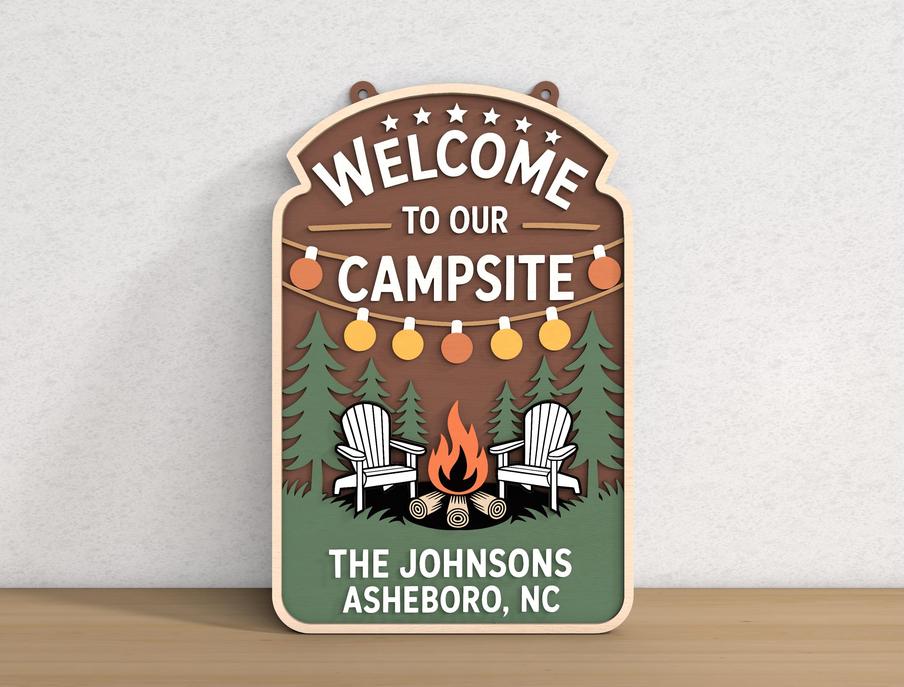 Layered "welcome to Our Campsite" Welcome Sign Laser Cut Digital Files ...