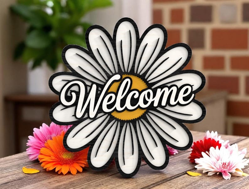 Daisy Flower Welcome Sign Laser Cut Digital Files SVG – Digital Layered ...