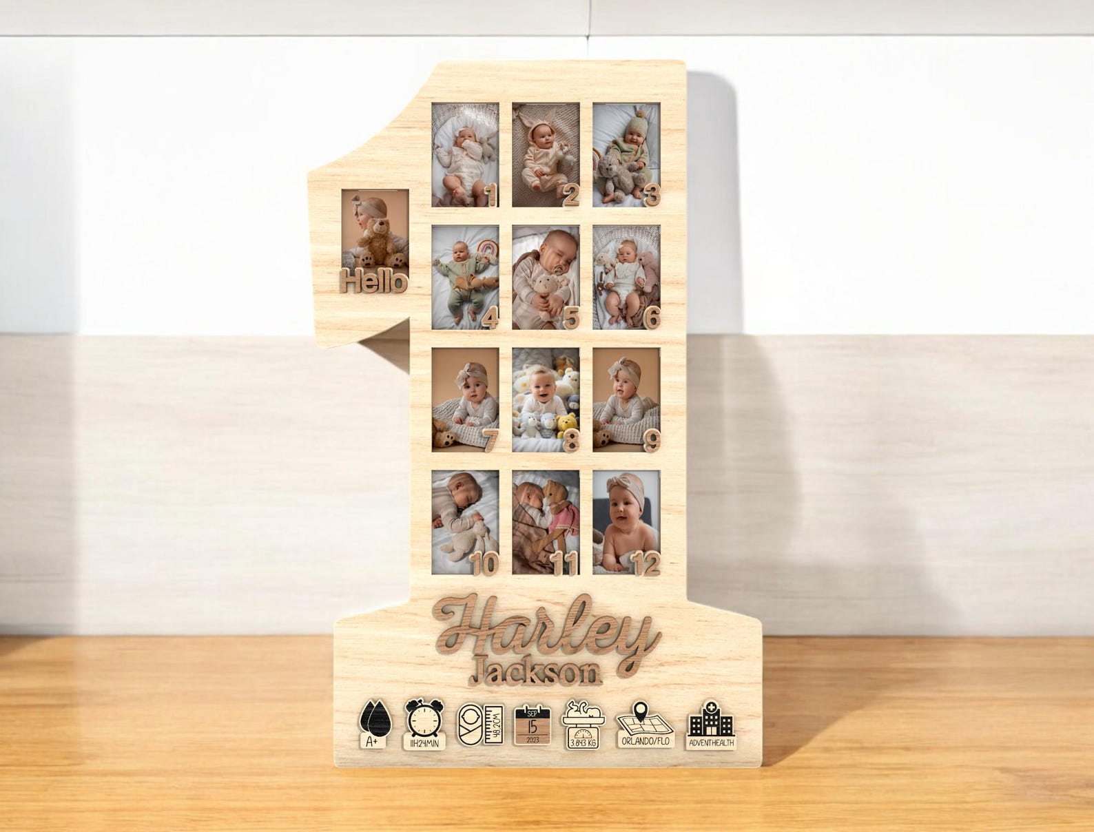 Number 1 Baby Laser Cut Photo Frame SVG – 12 Month Milestone Laser Cut ...