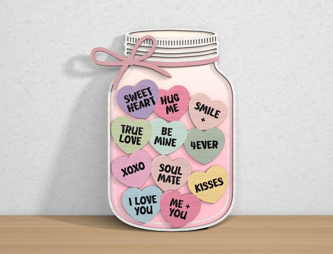 Valentine Conversation Hearts Jar SVG | Candy Heart Mason Jar Sign ...