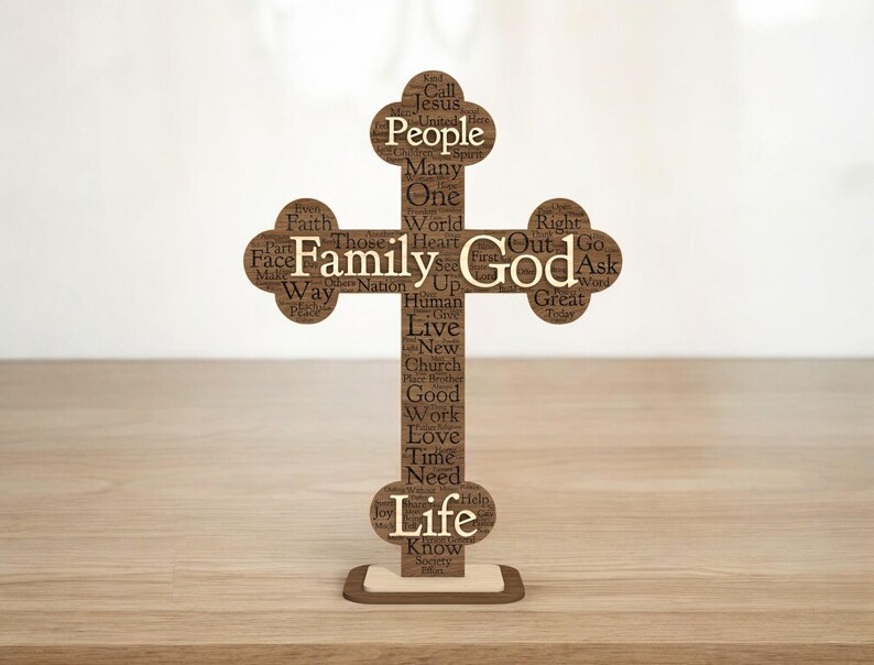 Christian Word Art Cross SVG Laser Cut File, Faith Typography Cross ...
