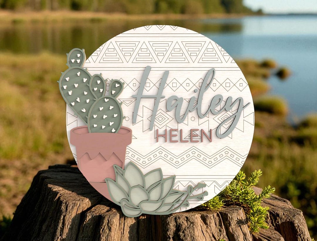 Welcome Sign Cactus Name Laser Cut Digital Files SVG , Boho Round Wall ...
