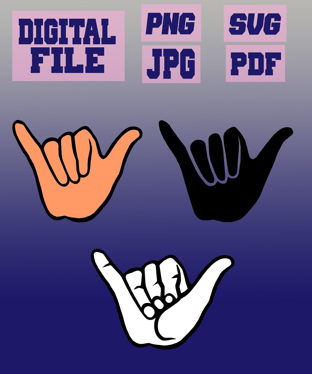 Svg/png/jpg/pdf Shaka Hand, Hang Loose Sign, Shaka, Surf Hang Ten Thumb ...