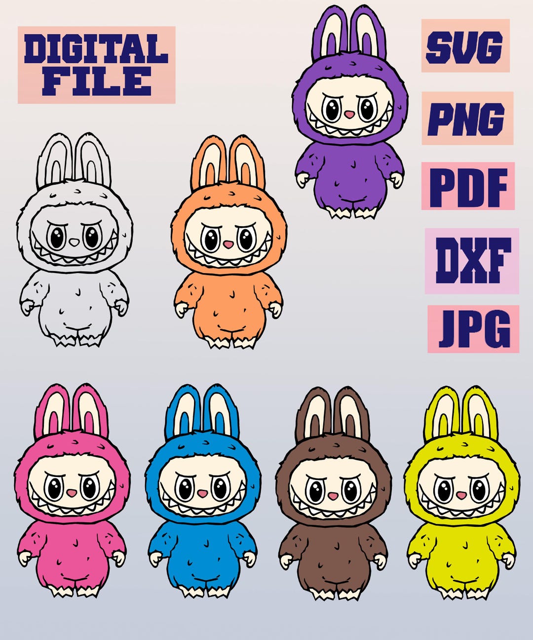 Svg/png/jpg/pdf/dxf Labubu Doll Character 7 Designs Bundle Monsters ...