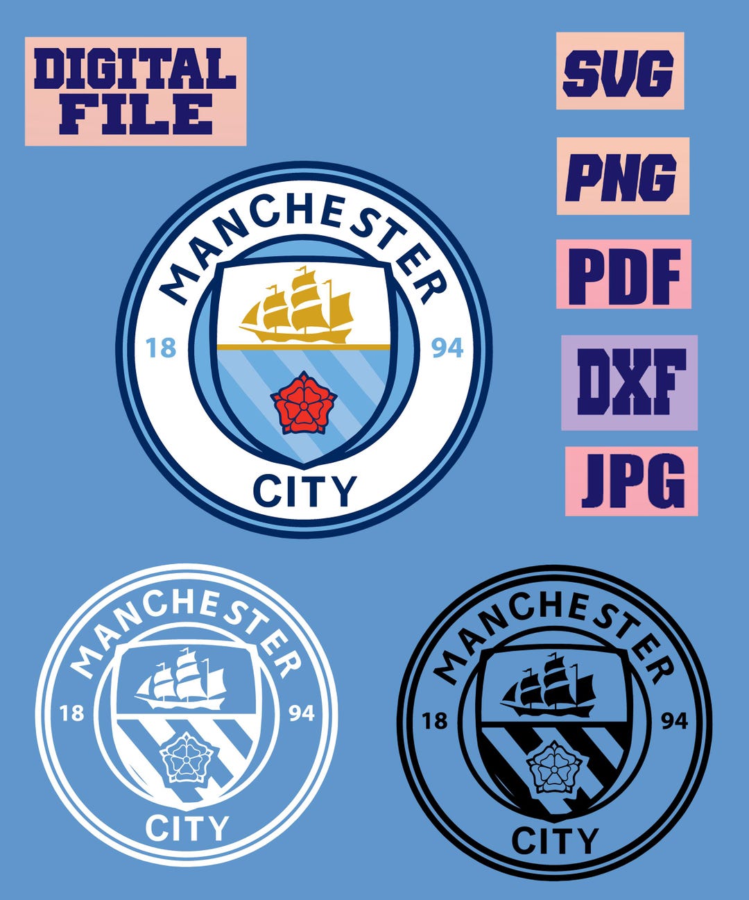 Svg/png/jpg/pdf/dxf Manchester City 3 Designs Vector Cut File for ...