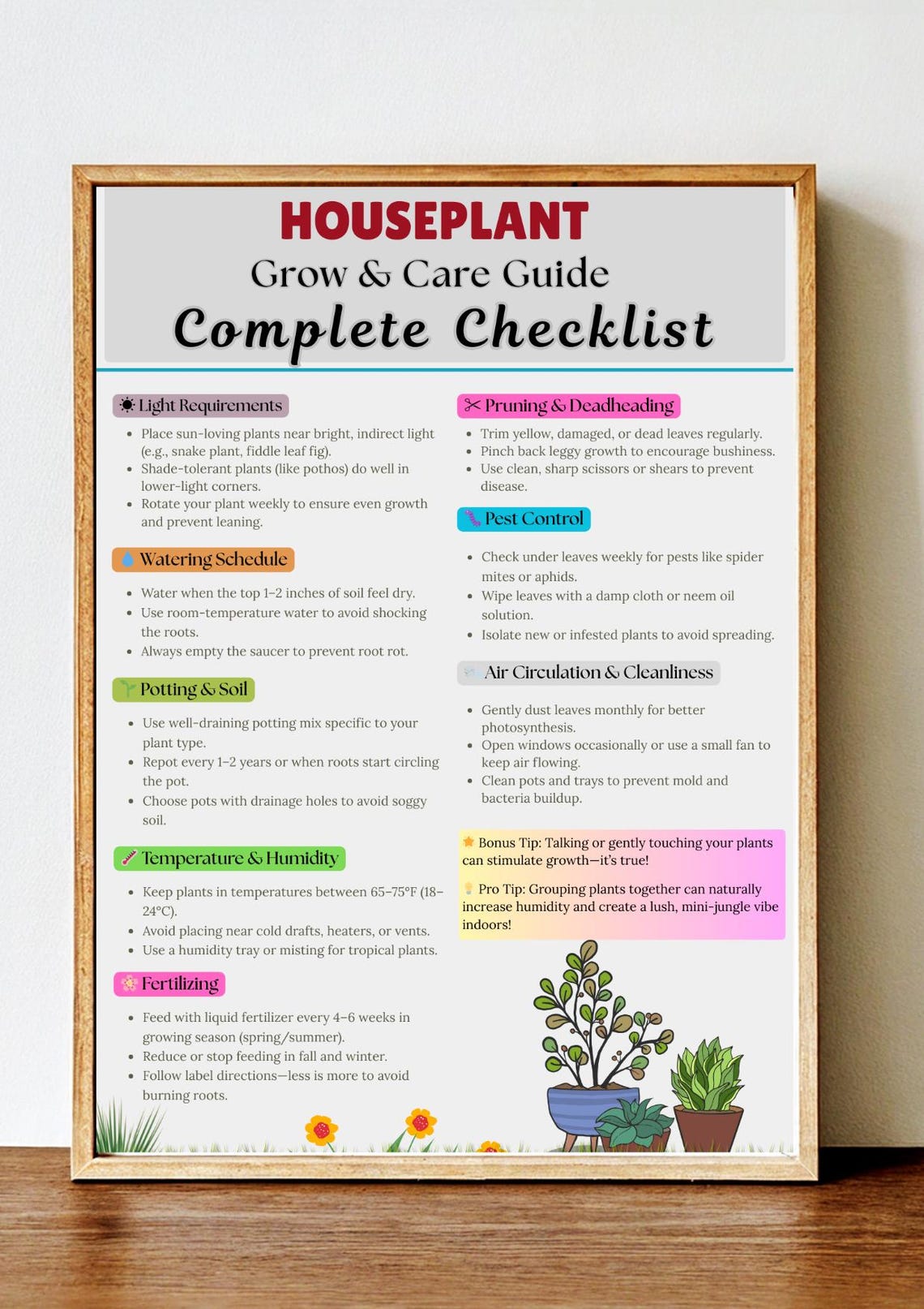 Houseplants Care Guide Chart – How to Grow and Care for Houseplants ...