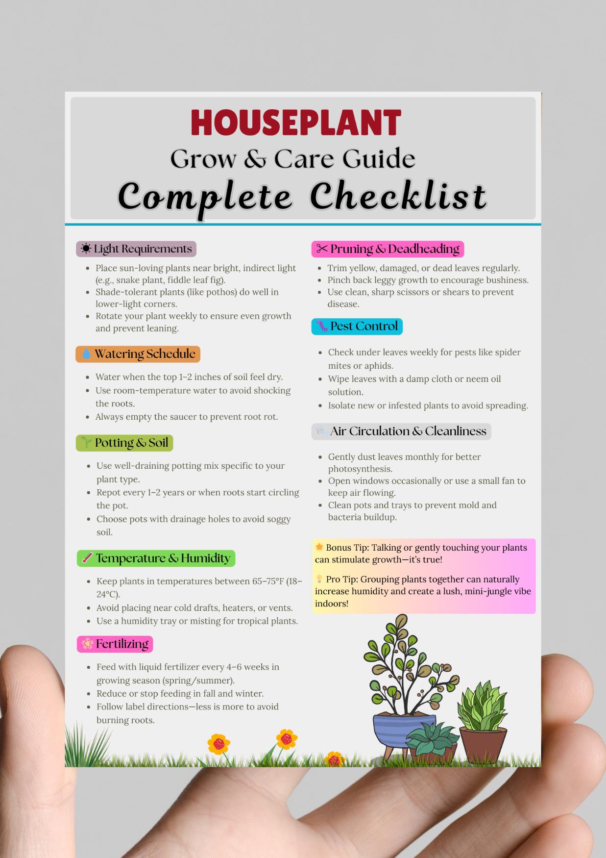 Houseplants Care Guide Chart – How to Grow and Care for Houseplants ...