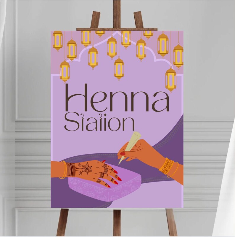 Custom Henna Station Sign: Purple Mehndi Decor (PDF & PNG) - Etsy