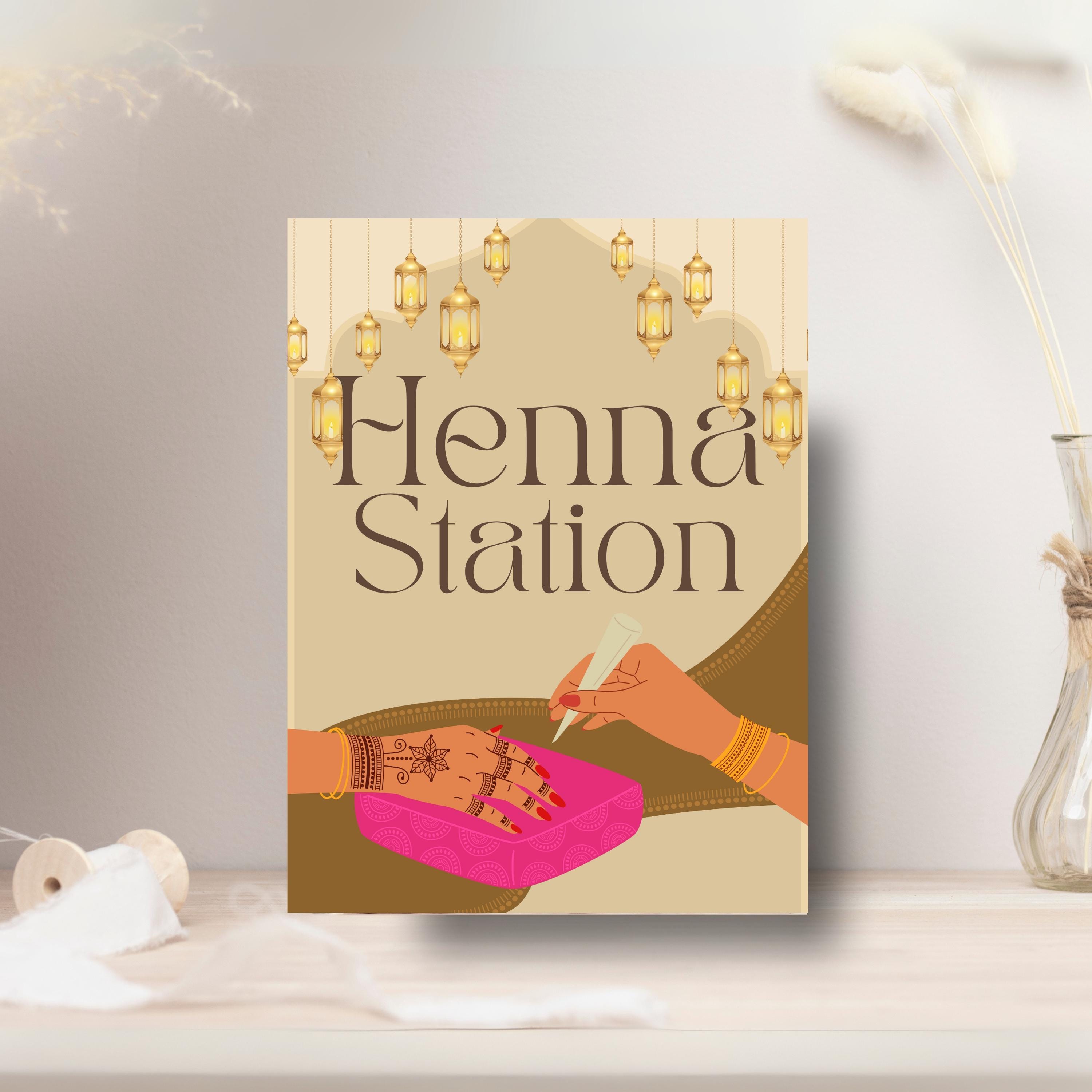 Henna Station Sign: Gold & Pink Indian Wedding Decor (digital Download ...