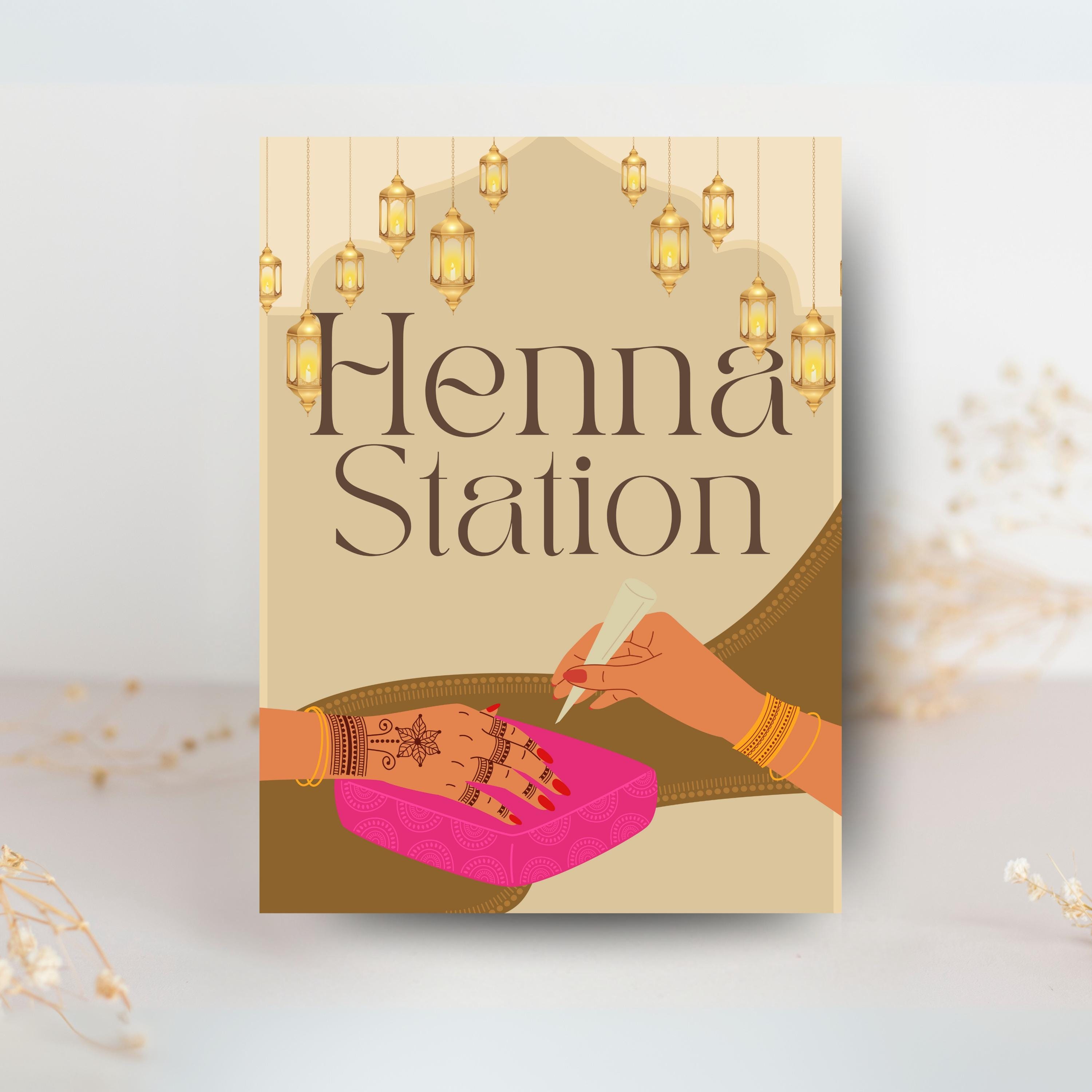 Henna Station Sign: Gold & Pink Indian Wedding Decor (digital Download ...