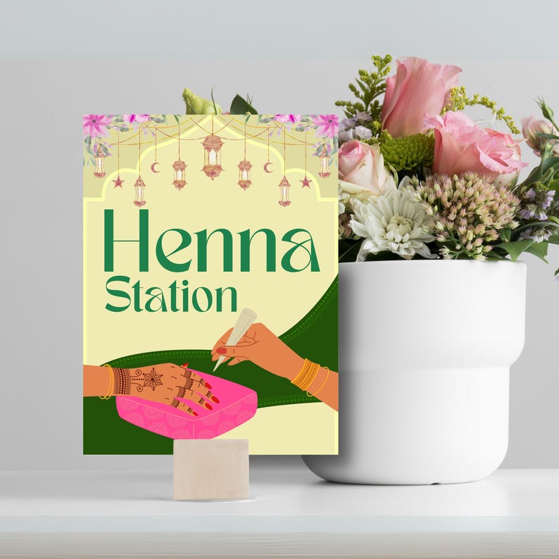 Custom Henna Station Sign: Green Palm Grove Mehndi Decor (PDF & PNG) - Etsy