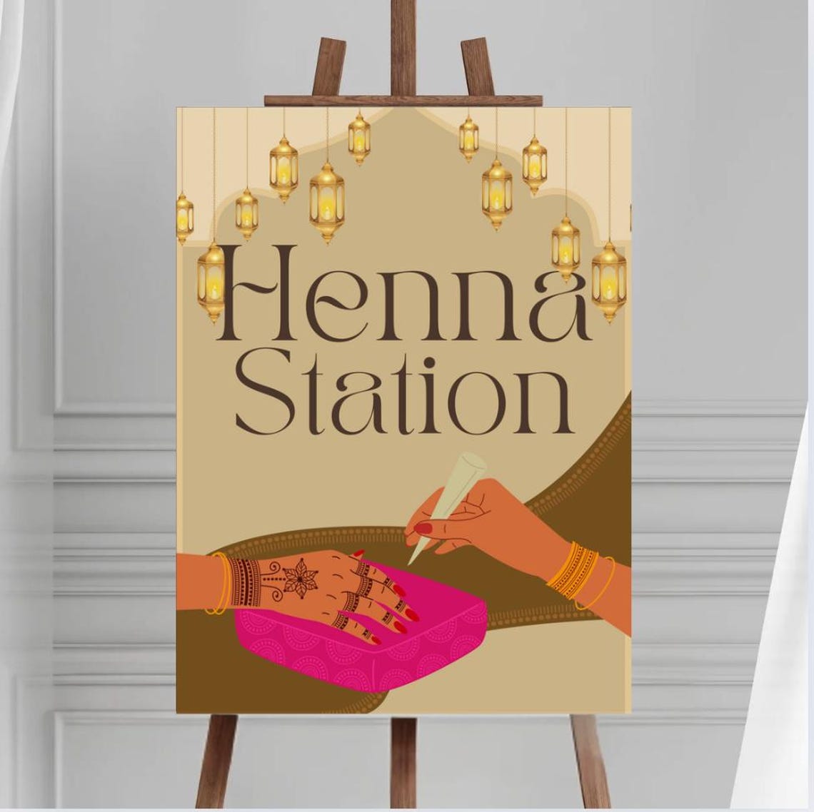 Henna Station Sign: Gold & Pink Indian Wedding Decor (digital Download ...