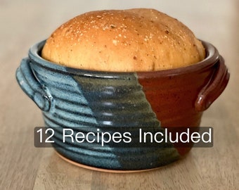 Bread Baker Pottery Bread Baking Pot in Blue Glaze 12 Recipes Included ...