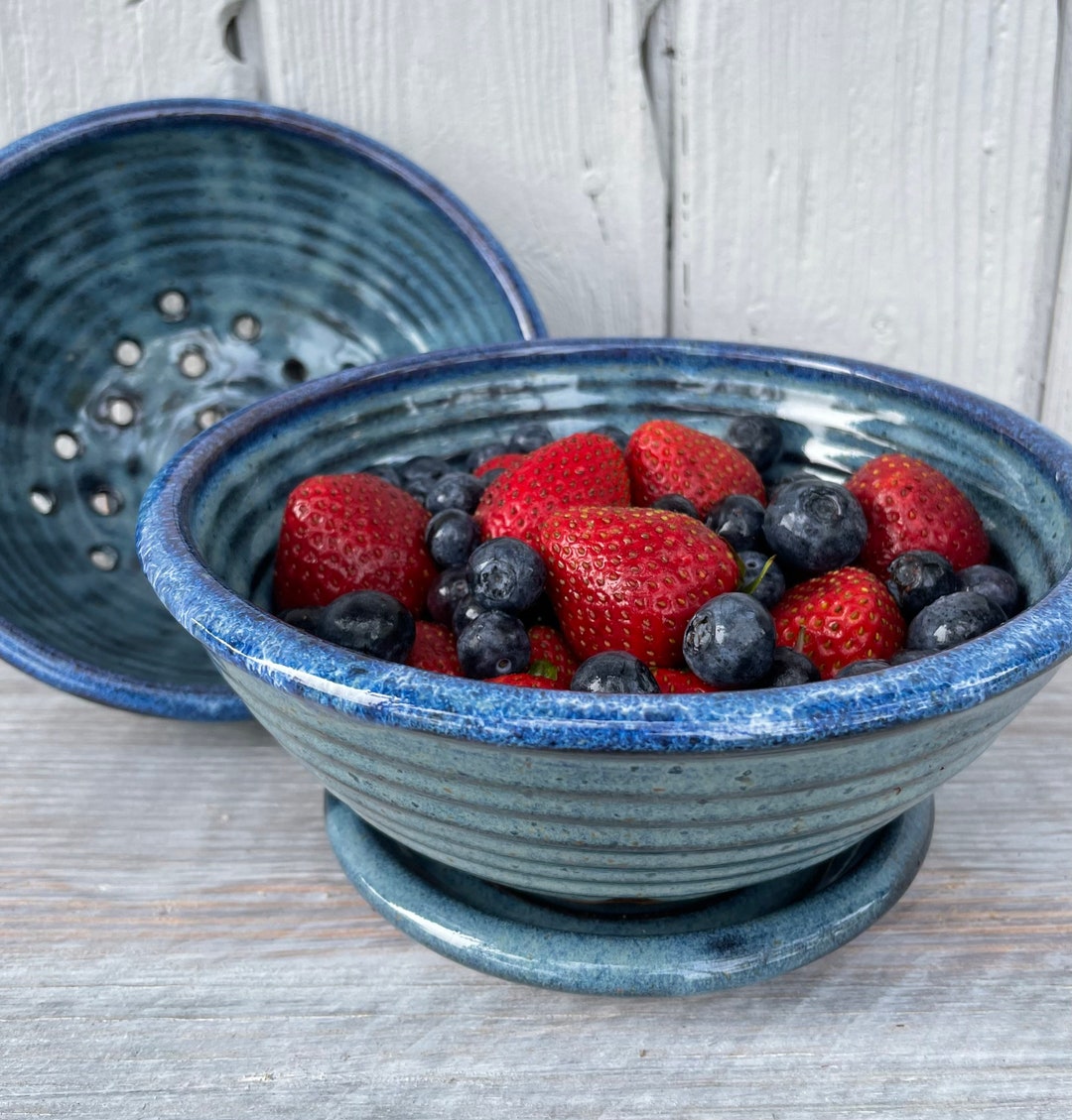 Berry Bowl - Colander - Fruit Bowl With Saucer- Handmade Pottery Berry ...