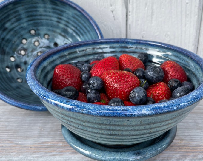 Berry Bowl Colander Fruit Bowl With Saucer Handmade Pottery Berry Bowl ...