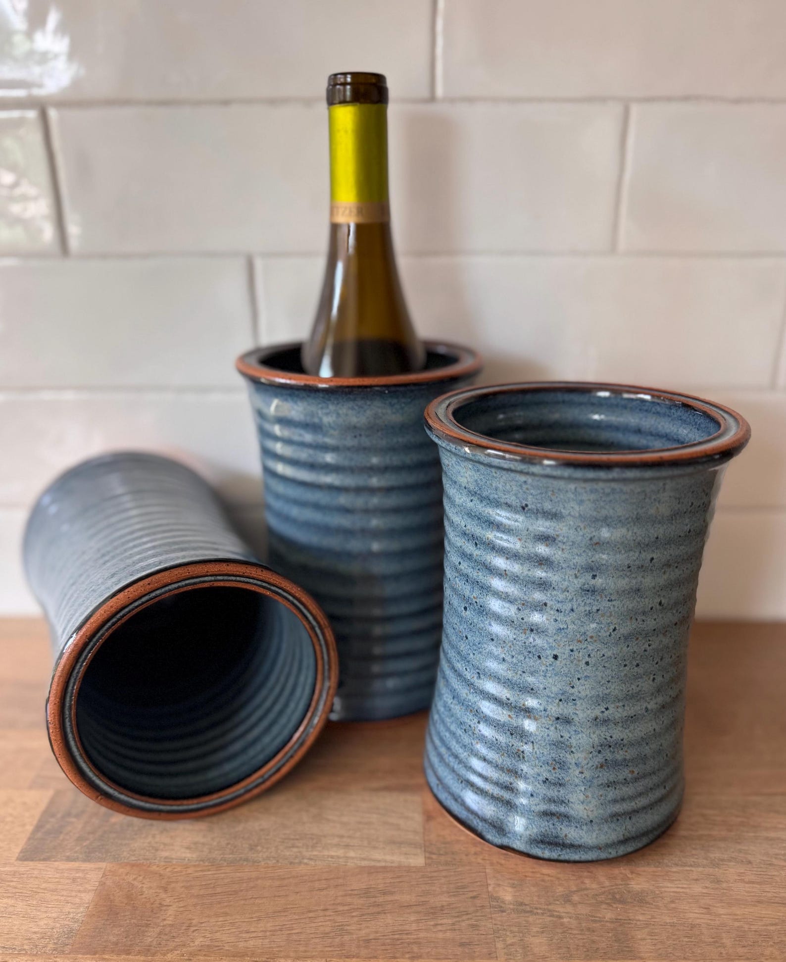 Wine Chiller, Wine Cooler, Wine Crock in Our Denim Blue Glaze, Wine ...