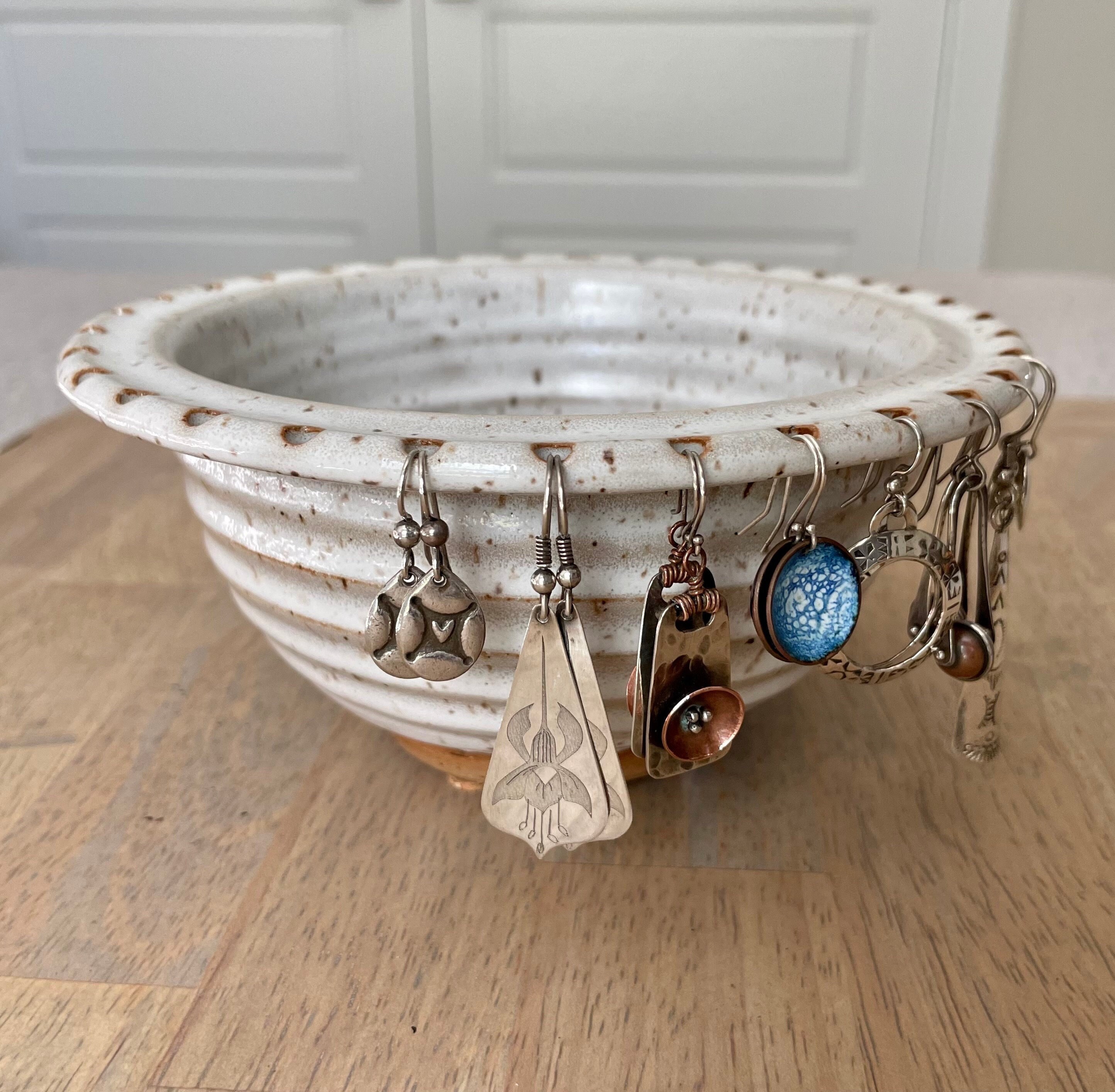 Earring Bowl Jewelry Bowl Earring Holder Jewelry Organizer Rustic White Glaze Earring Hanger Bowl in Stock Ready to Ship Etsy