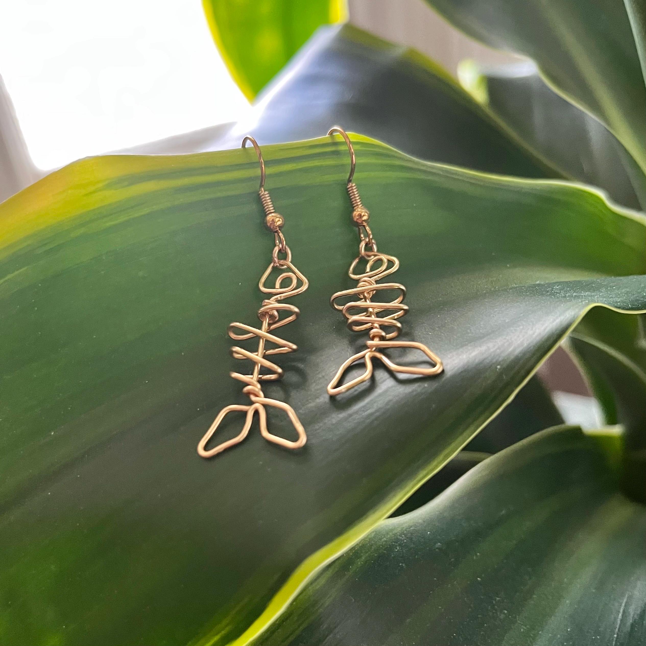 Wire Fish Bone Earrings, Handmade Spiral Animal Skeleton Design ...