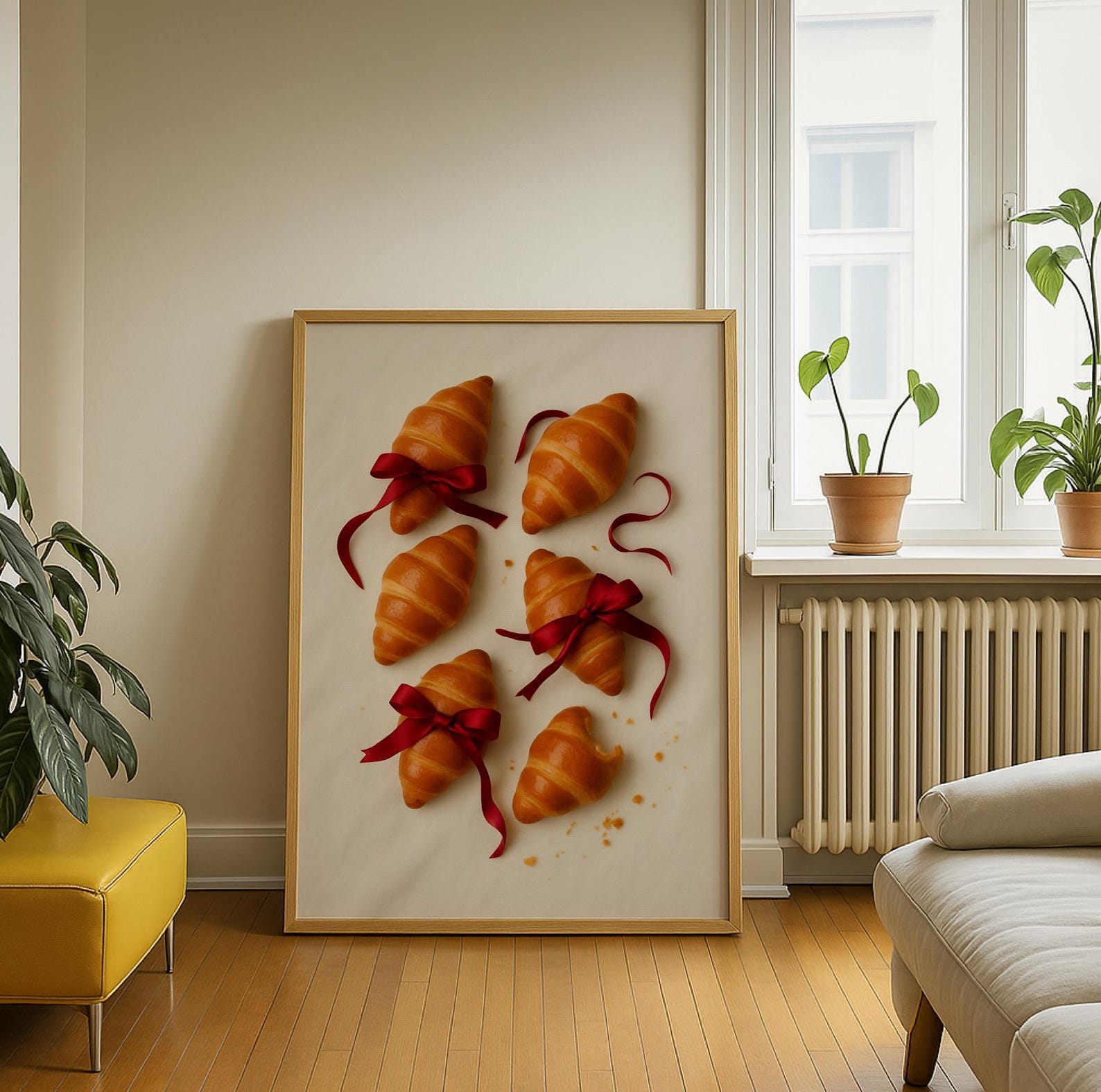 Butter & Bows Poster – Croissant Red Ribbon Wall Art, Moody French ...