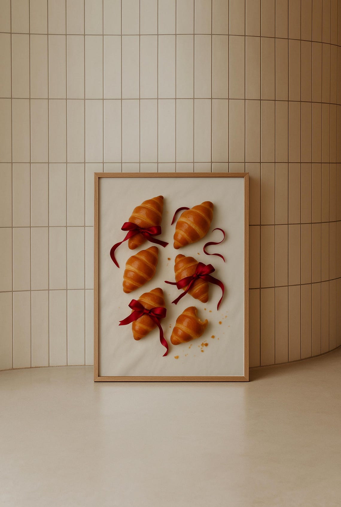Butter & Bows Poster – Croissant Red Ribbon Wall Art, Moody French ...