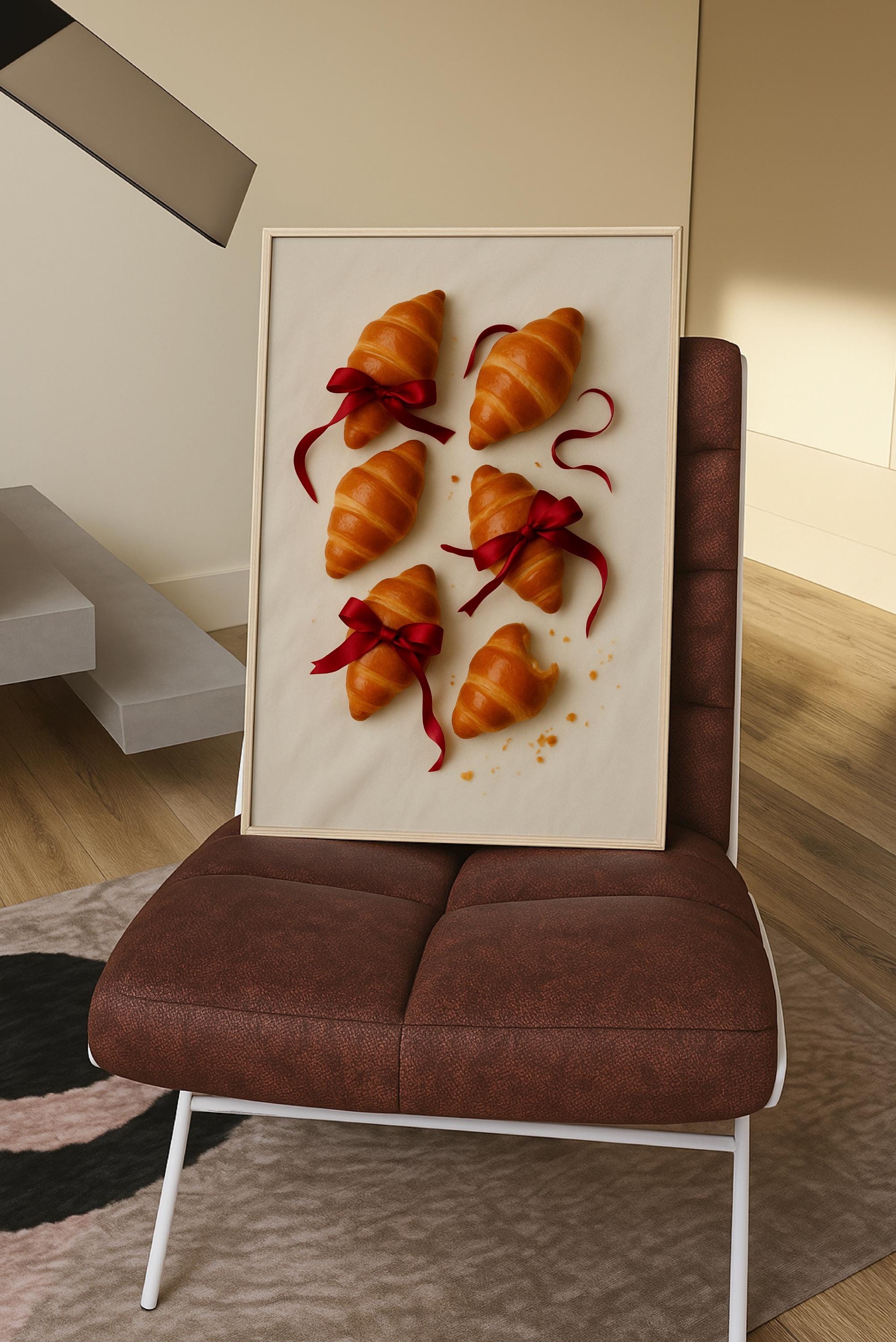 Butter & Bows Poster – Croissant Red Ribbon Wall Art, Moody French ...